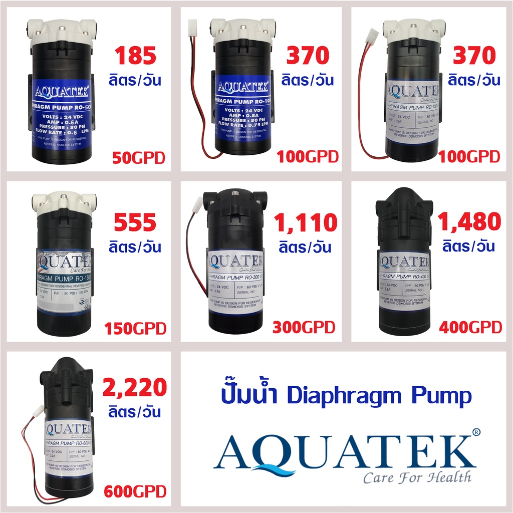 ปั๊มน้ำ Aquatek Diaphragm Pump RO ขนาด 50 85 100 150 300 400 500 600 GPD ปั๊มอัดเมมเบรน ตู้น้ำ ...