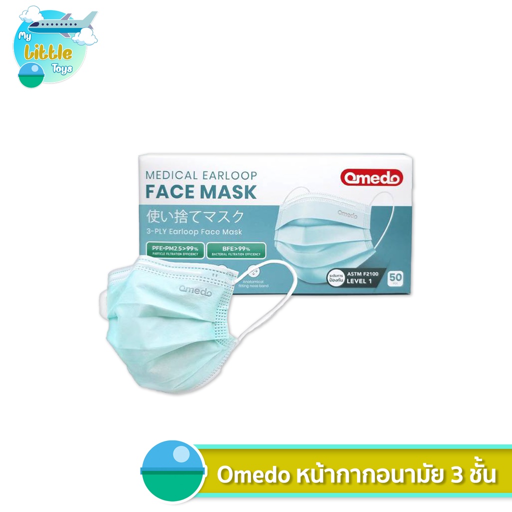 Omedo Mask หน้ากากอนามัยทางการแพทย์ 3 ชั้น บรรจุ 50 ชิ้นต่อกล่อง มาตรฐาน ASTM F2100 (ไม่มีขอบ ...