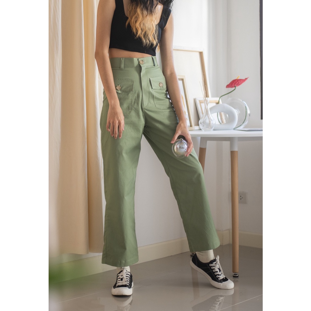 Lichi / Lively Pants สินค้าพร้อมส่ง กางเกงเอวสูงขากระบอก แพทเทิร์นทรง ...