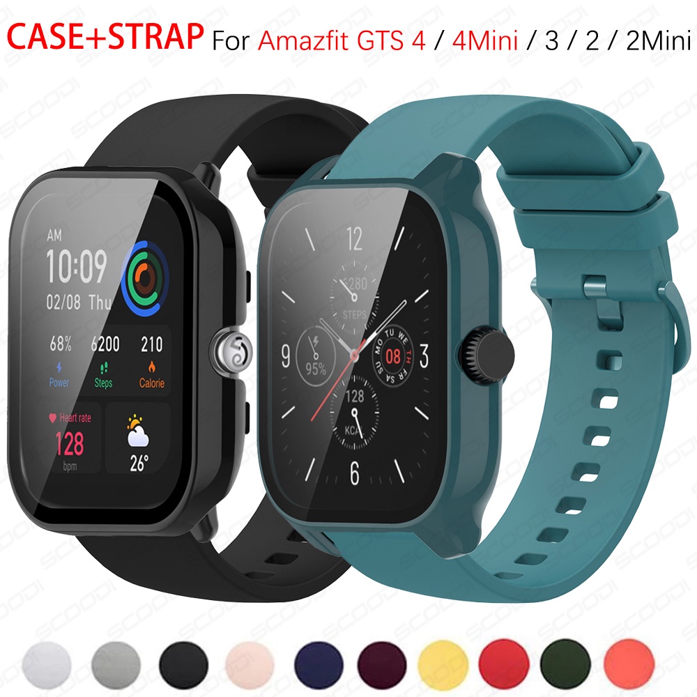 2in1 สาย + เคส สําหรับ Amazfit GTS 4 3 2 / GTS 4 mini 2mini สมาร์ทวอทช์ กระจกกันรอย + ฝาครอบ ...