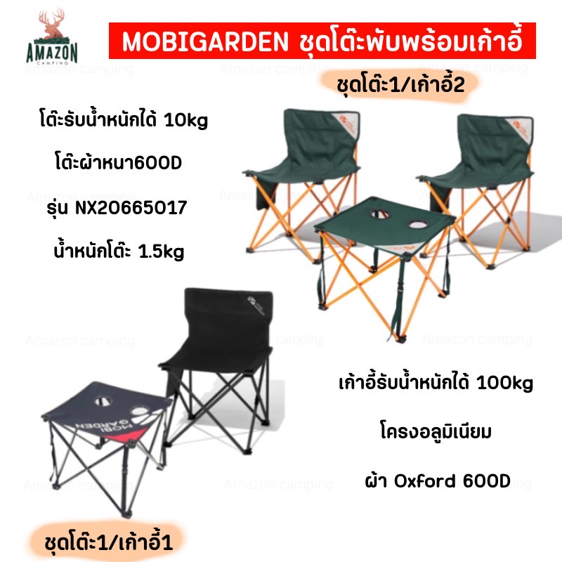 MOBIGARDEN ชุดโต๊ะพับพร้อมเก้าอี้สนาม รุ่นโต๊ะผ้า พับเก็บได้น้ำหนักเบา ...