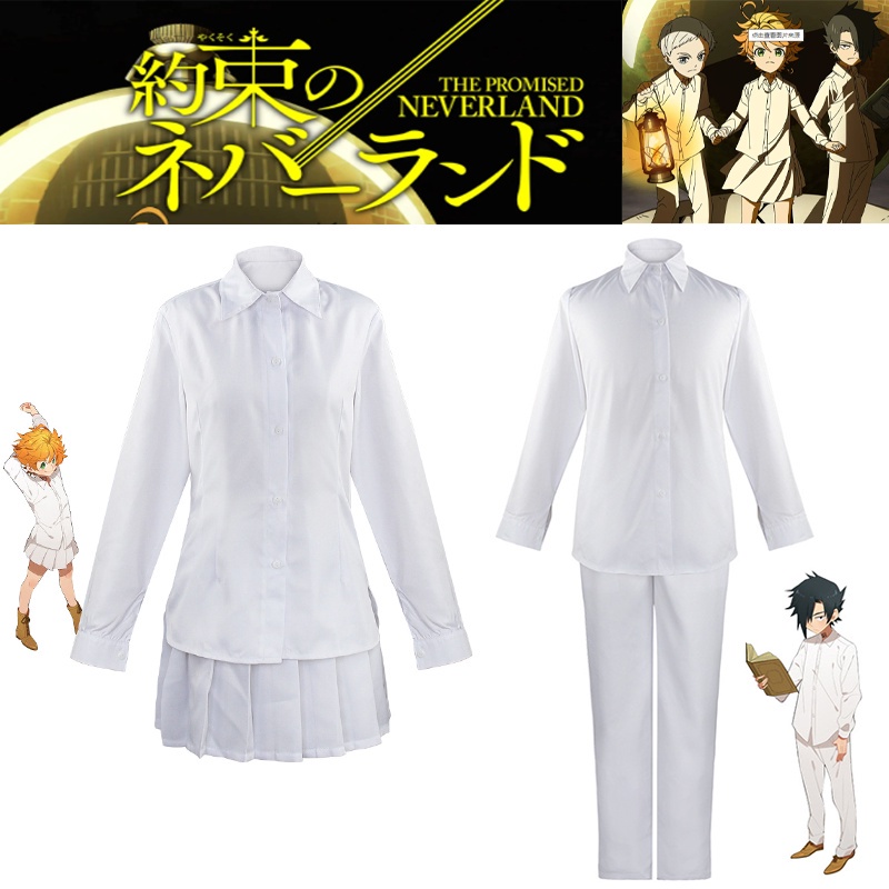 New The Promised Neverland Cosplay Costume White School Uniform Emma ...
