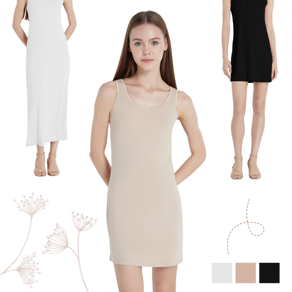 Cherilon เชอรีล่อน เดรสสั้น ยาว แขนกุด Cool Touch ผ้านุ่ม ลื่น เย็นสบายผิว ยืดหยุ่นสูง มี 3 สี ...