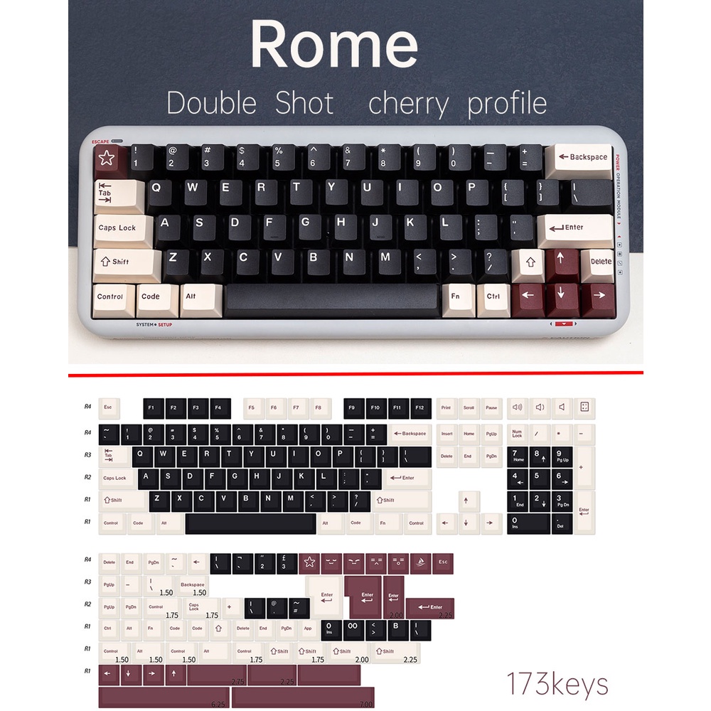 173keys Rome keycaps/Double shot/Cherry profile/PBT material mechanical ...