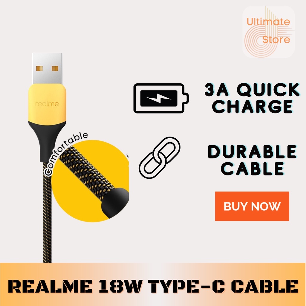 Realme Type C Cable - 18W 3A รับประกัน 6 เดือน | Shopee Thailand