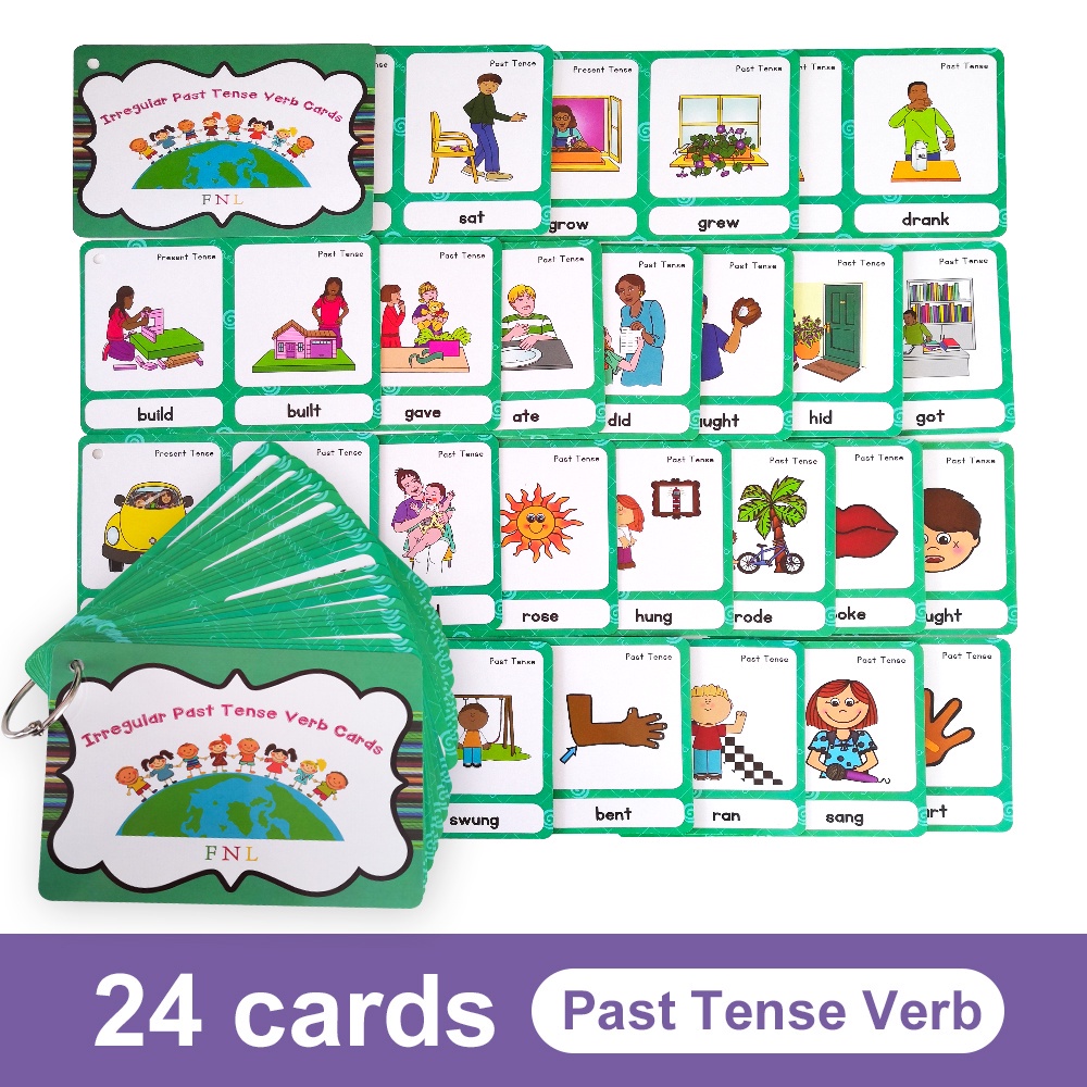 English Learning Grammar Flash Cards For Kids Toddlers Verb Tense ...