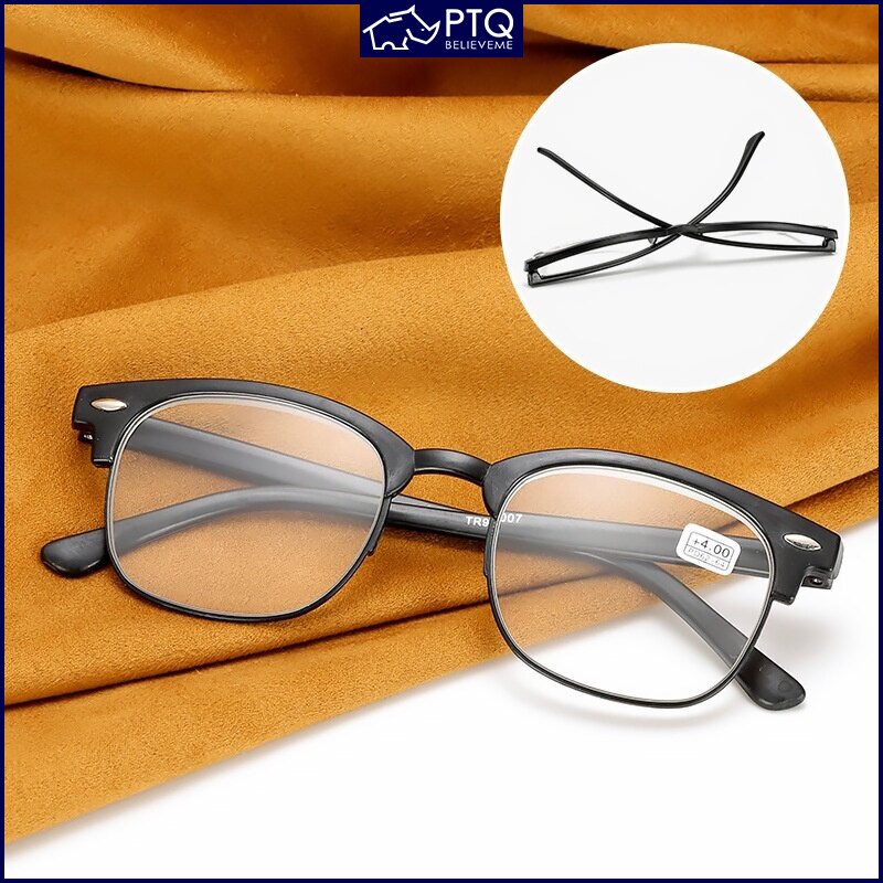 แว่นตาอ่านหนังสือ แบบครึ่งกรอบ น้ําหนักเบา กันความเมื่อยล้า TR90 +1.0 ถึง +4.0 PTQ สําหรับผู้ชาย ...