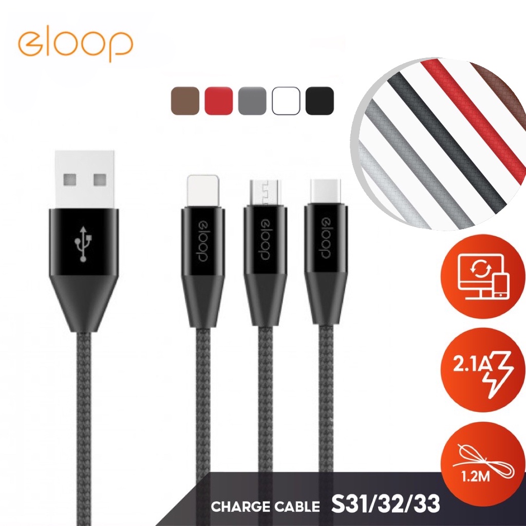 [ แพ็คส่ง 1 วัน] Eloop S31 / S32 / S33 สายชาร์จ USB Data Cable L Cable / Micro USB / Type C 2.1A ...