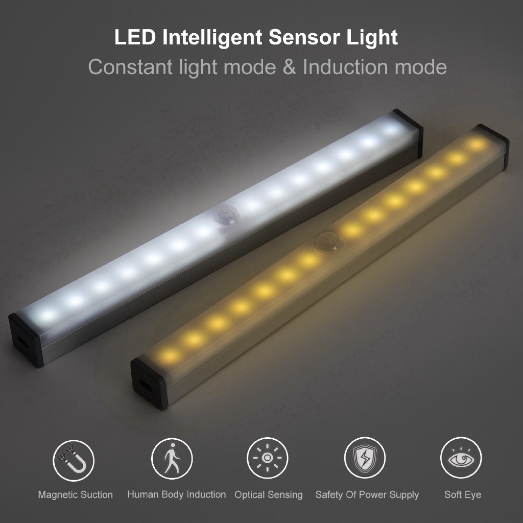20 LED Induction Light Cabinet Lamp IR Infrared Motion Detector Sensor ...