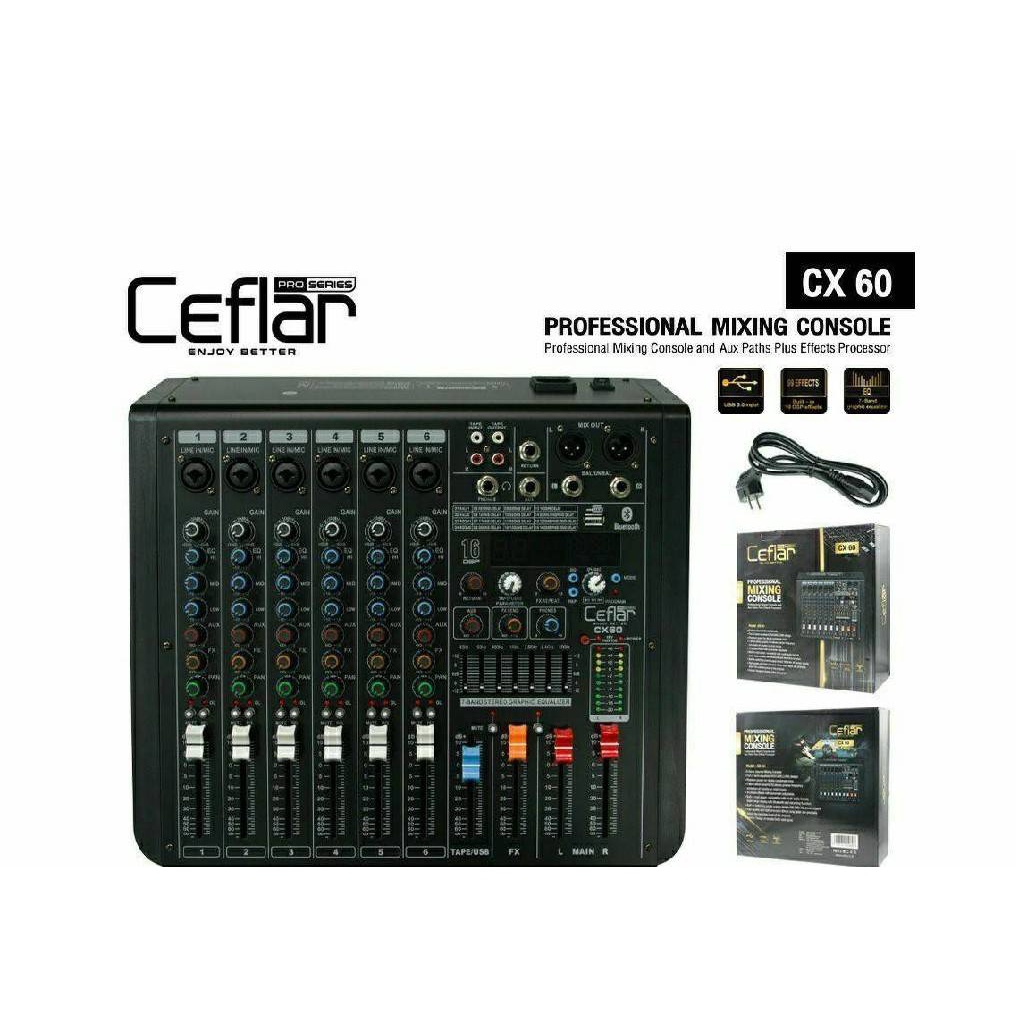 เครื่องผสมสัญญาณเสียง มิกเซอร์ Mixer Ceflar CX-60 6 แชลแนล Combo Jack เอ็ฟแฟ็ค 16 DSP 7 Band ...