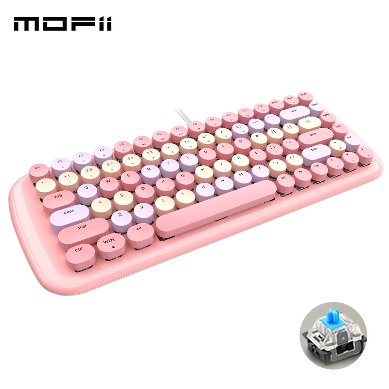 Cute Mechanical Keyboard Wired Punk Round Keycaps Blue Switch PC Gamer ...