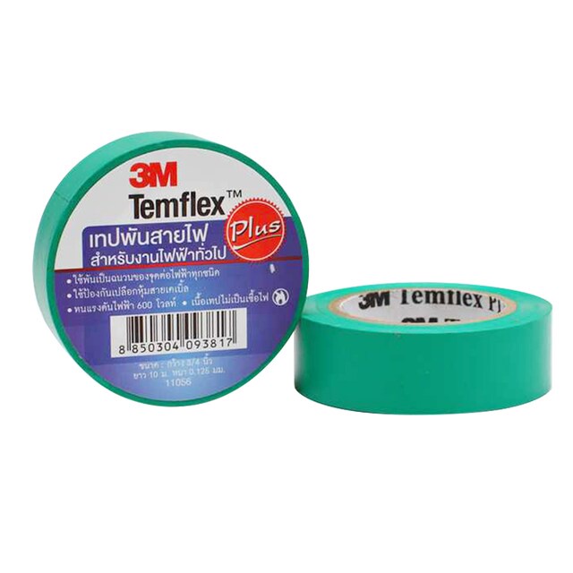 3M Temflex Plus Tape เทปพันสายไฟ 3/4 นิ้วx 10m สีเขียว | Shopee Thailand