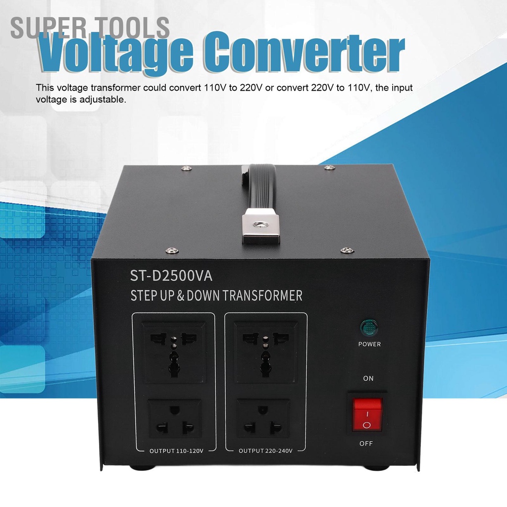 SUPER TOOLS 2500W Voltage Transformer 110‑120V to 220V Step Up 220‑240V ...