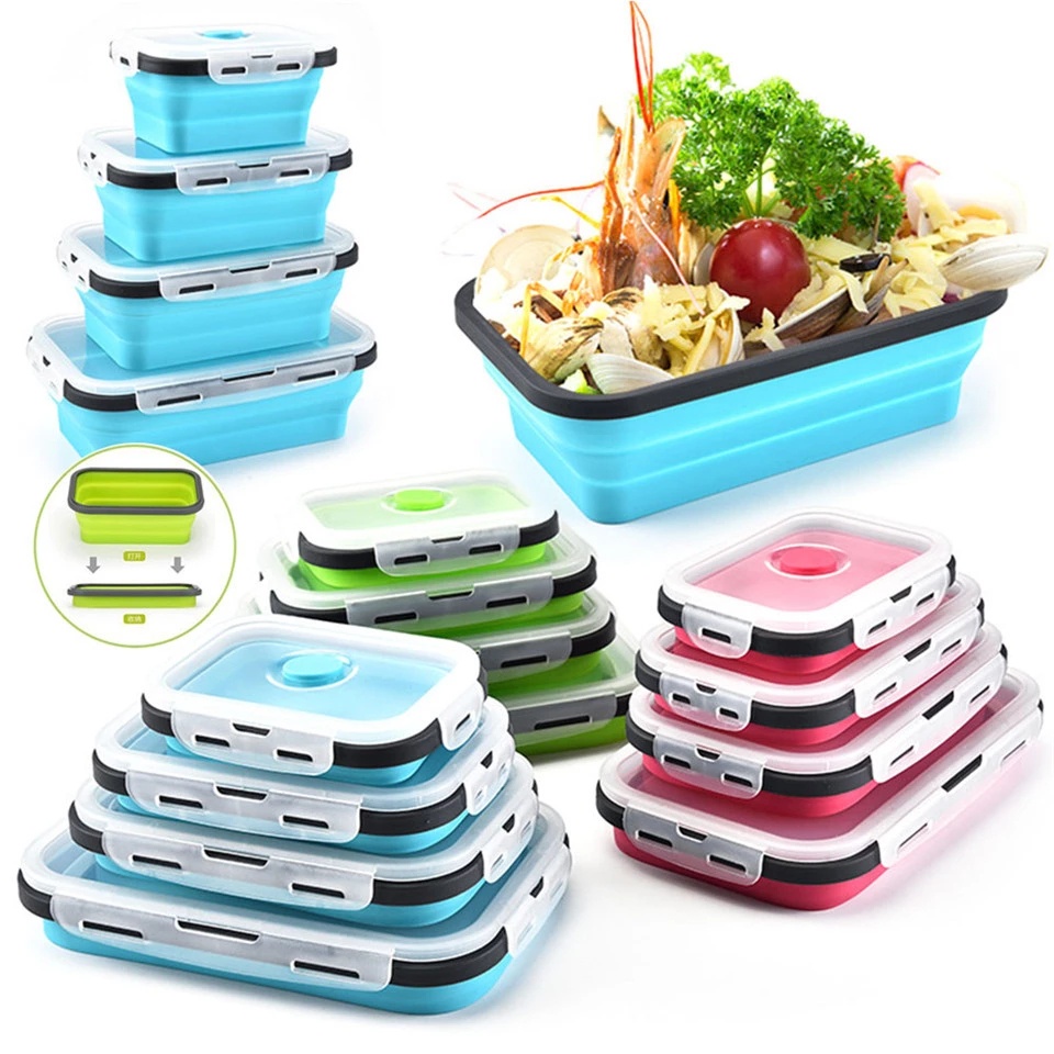 Silicone Lunch Box Set Foldable Lunchbox Microwave Dinner Storage ...