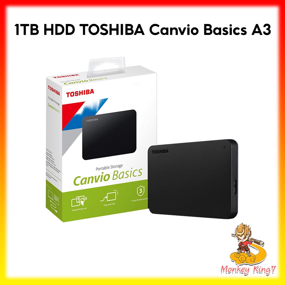 Toshiba External Harddrive (1TB) รุ่น Canvio Basics A3 External HDD Black 1TB USB 3.0 By ...