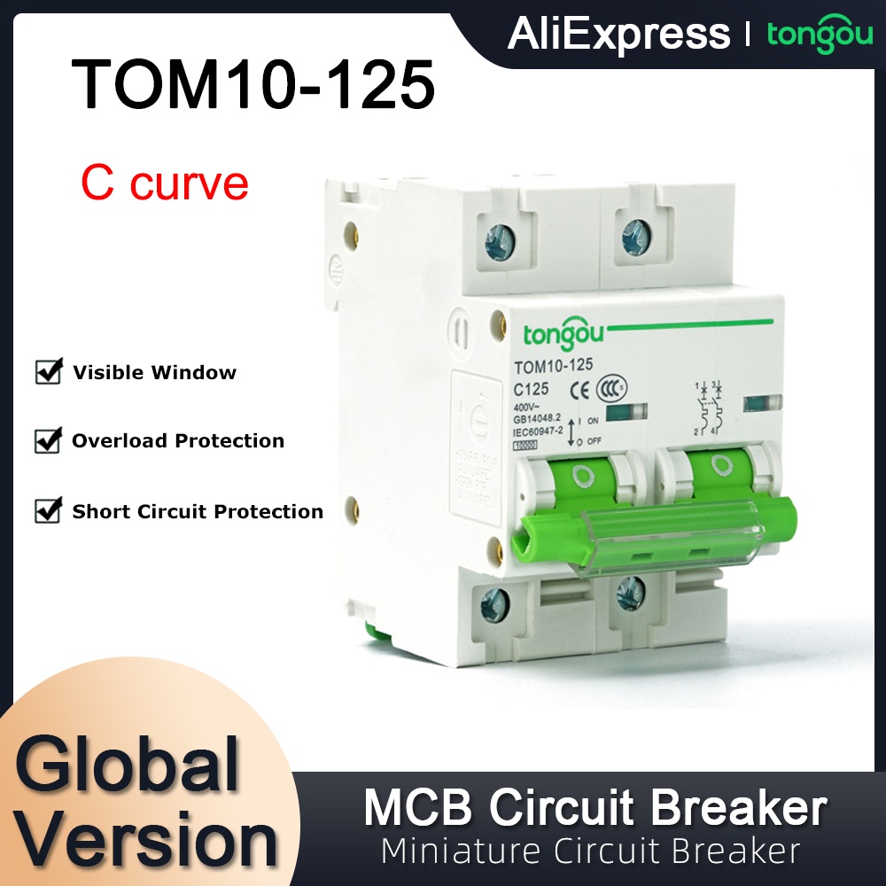 54 mm 2 Pole 80A 100A 125A MCB 10KA High Breaking Capacity Curve C ...
