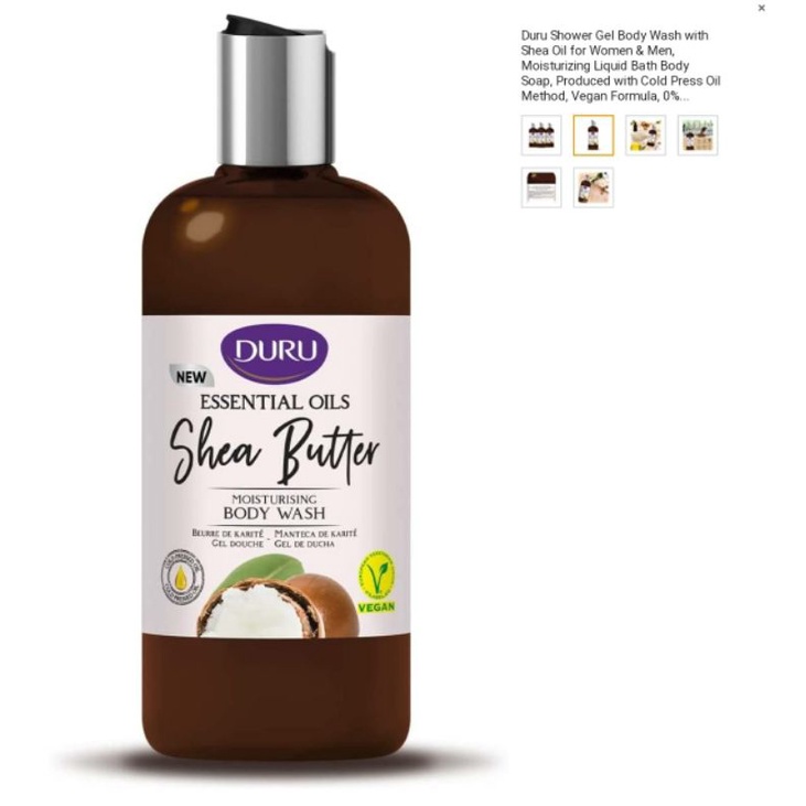 DURU Essential Oils Shea Butter Moisturising Body Wash 500 ml.ครีมอาบน้ำ ดูรู เชียบัตเตอร์ ผิว ...