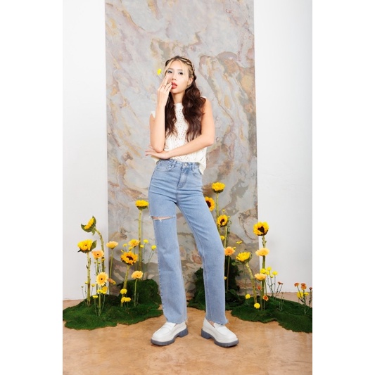 นิยมยีนส์ รุ่น BJ003 วารวาริ Collection Bussaba กางเกงยีนส์ผู้หญิง ทรงกระบอก สียีนส์ฟอก ผ้ายืด ...