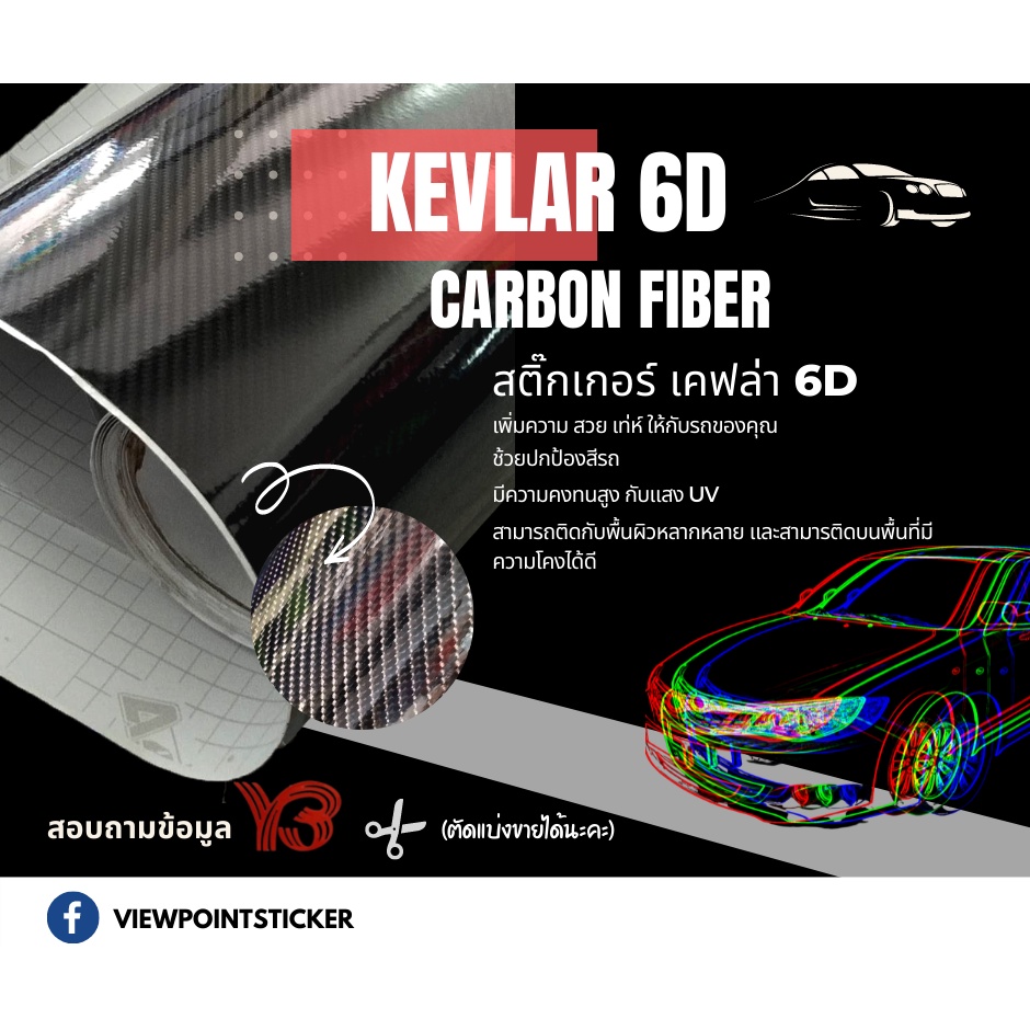 สติ๊กเกอร์เคบร่า 6D( Carbon Fiber )ขนาด 1.52M ราคา(สีดำเงาวาววับ ...