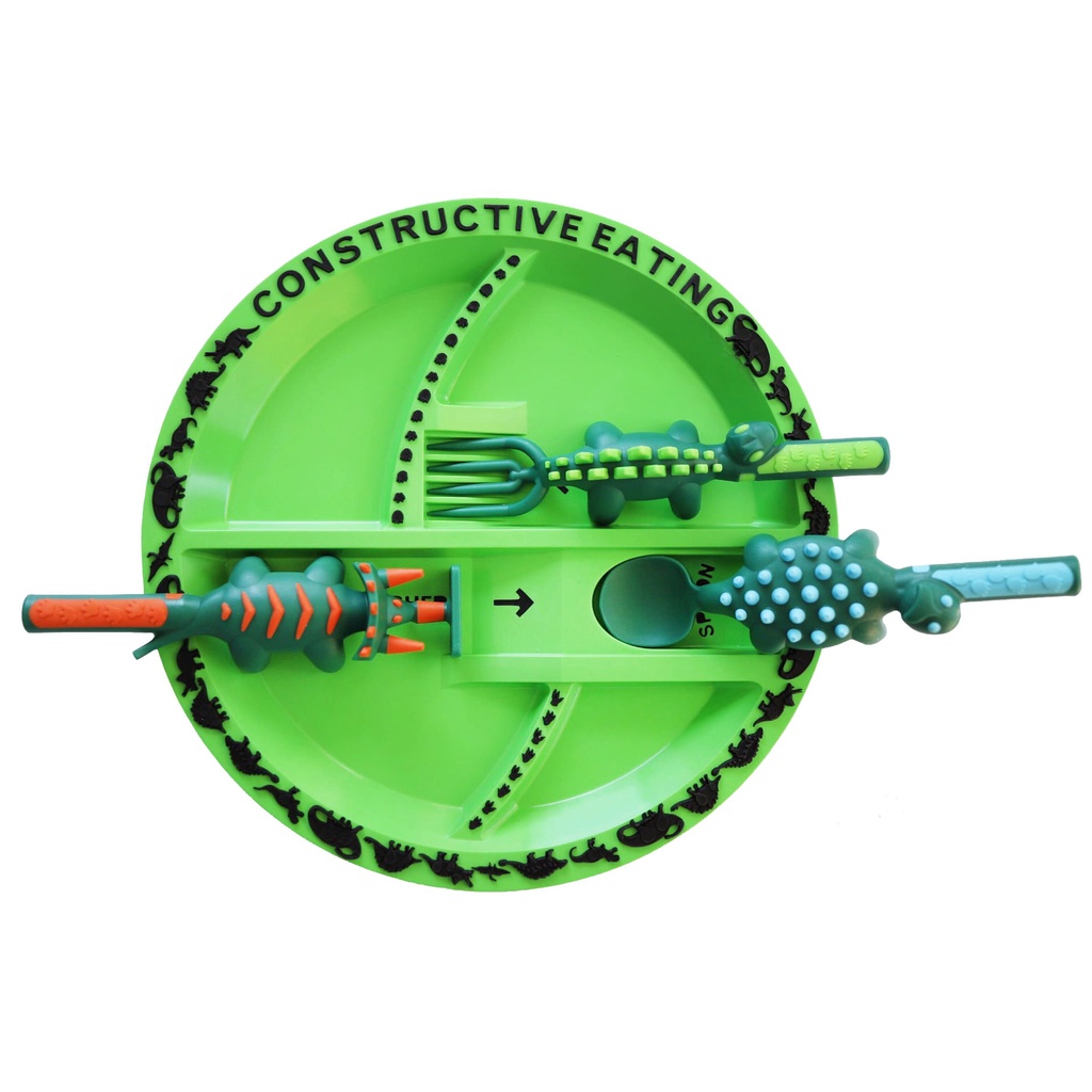 เซ็ตจานช้อนสำหรับเด็ก-ไดโน แบรนด์ constructive eating จากสหรัฐอเมริกา ...