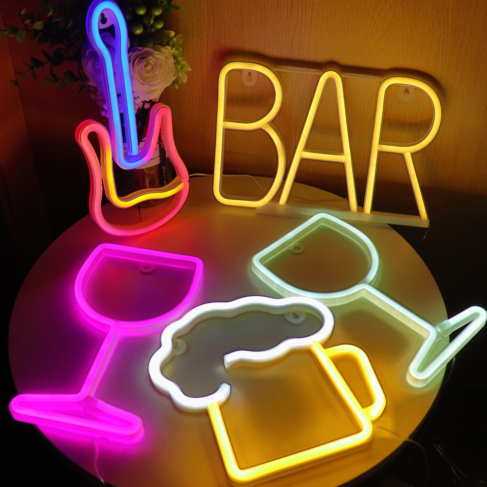 LED BAR บาร์เปิดป้ายไฟนีออนบาร์ห้องนอนผนังบรรยากาศแสงแบตเตอรี่ USB บ้าน ...