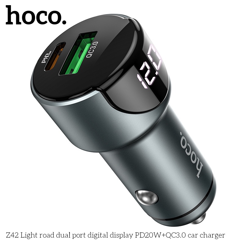 HOCO Z42 หัวชาร์จในรถ 2 พอร์ต รองรับชาร์จไว QC3.0 18W / Type-C PD 20W ...