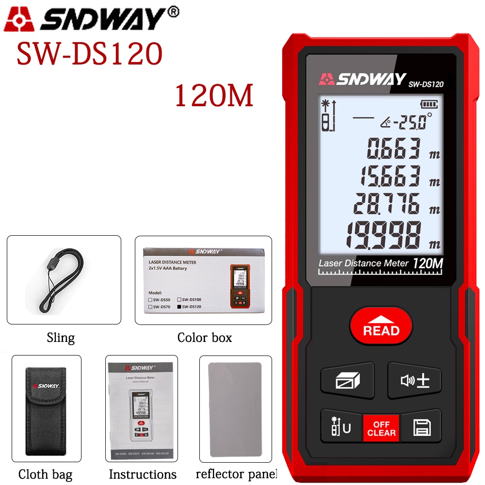 Sndway SW-DS120 เครื่องวัดระยะทางเลเซอร์ดิจิทัล แบบพกพา 120 เมตร ...