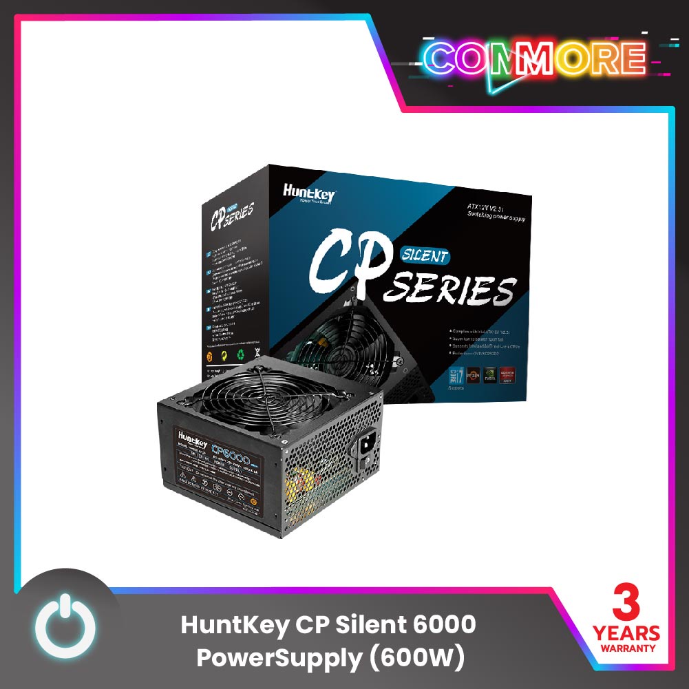 HuntKey CP Silent 6000 PowerSupply (อุปกรณ์จ่ายไฟซีพียู) กำลังไฟ 600W เสียงเบา รองรับ Intel and ...