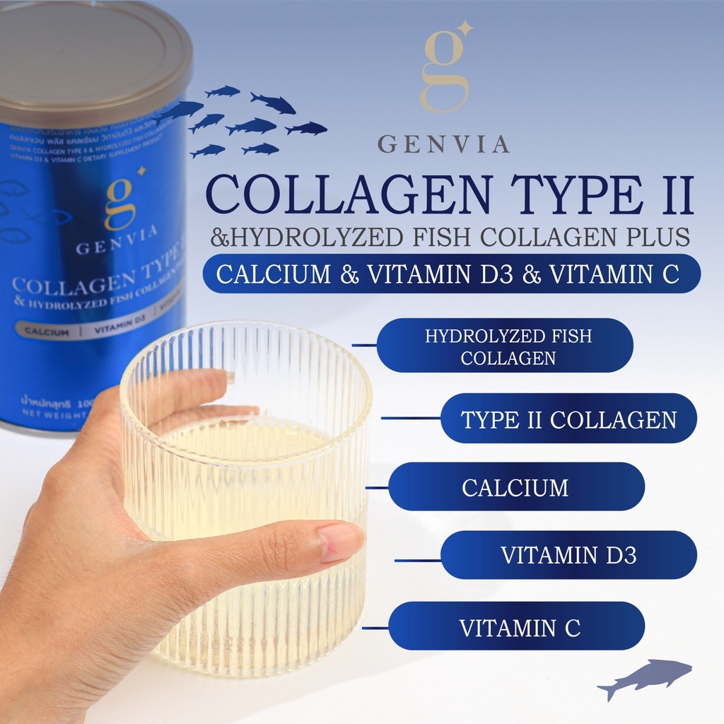Genvia Collagen Type II & Hydrolyzed Fish Collagen Plus Calcium ...