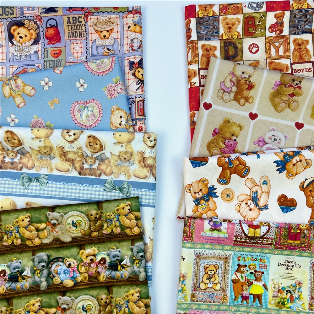 ผ้าฝ้าย Retro Little Teddy Bear พิมพ์ดิจิตอลเย็บวัสดุ DIY Home Patchwork | Shopee Thailand