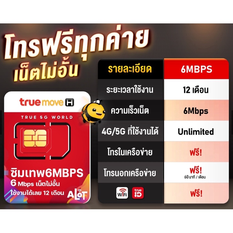 ซิมเน็ตรายปี ซิมเทพ ทรู True 6Mbps เน็ตไม่อั้น ไม่ลดสปีด ไม่จำกัดปริมาณ โทรฟรีทรู เลือกเบอร์ได้ ...