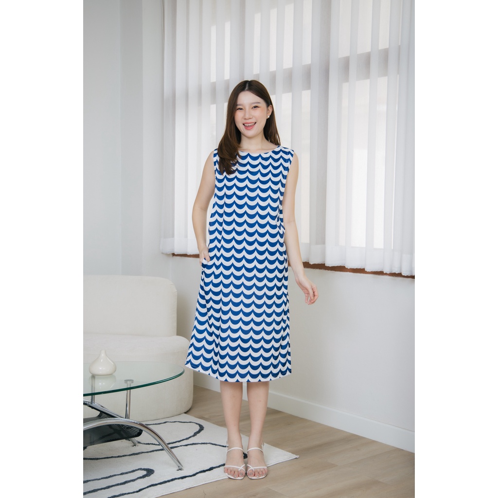 Mommade-ชุดให้นม เดรสให้นม Blue Wave Long Basic Dress | Shopee Thailand