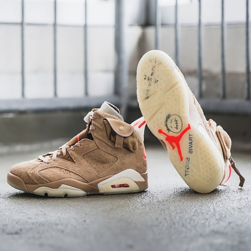 Travis Scott x Air Jordan 6 Retro British Khaki Premium Quality Unisex ...