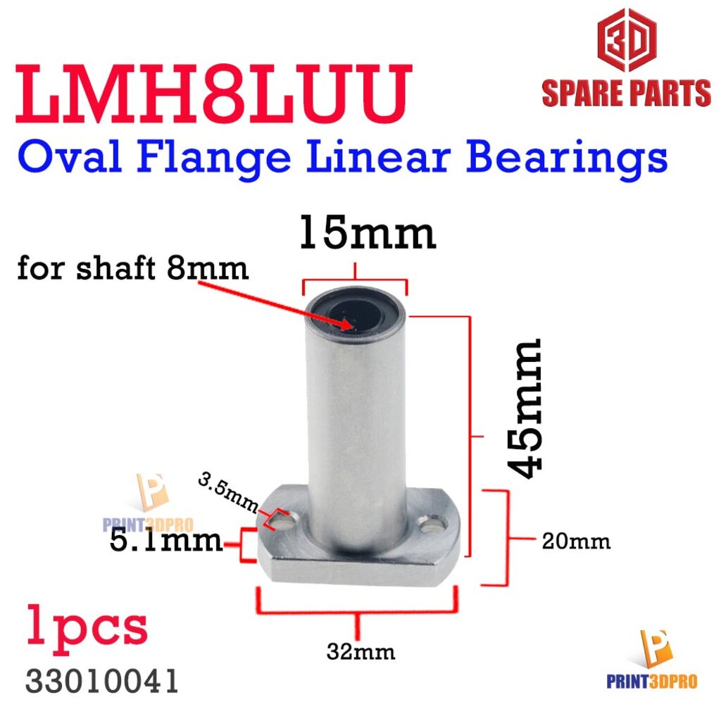 3D Part LMH8LUU For Shaft 8mm Oval Type Linear Bushing Ball Bearing CNC ...