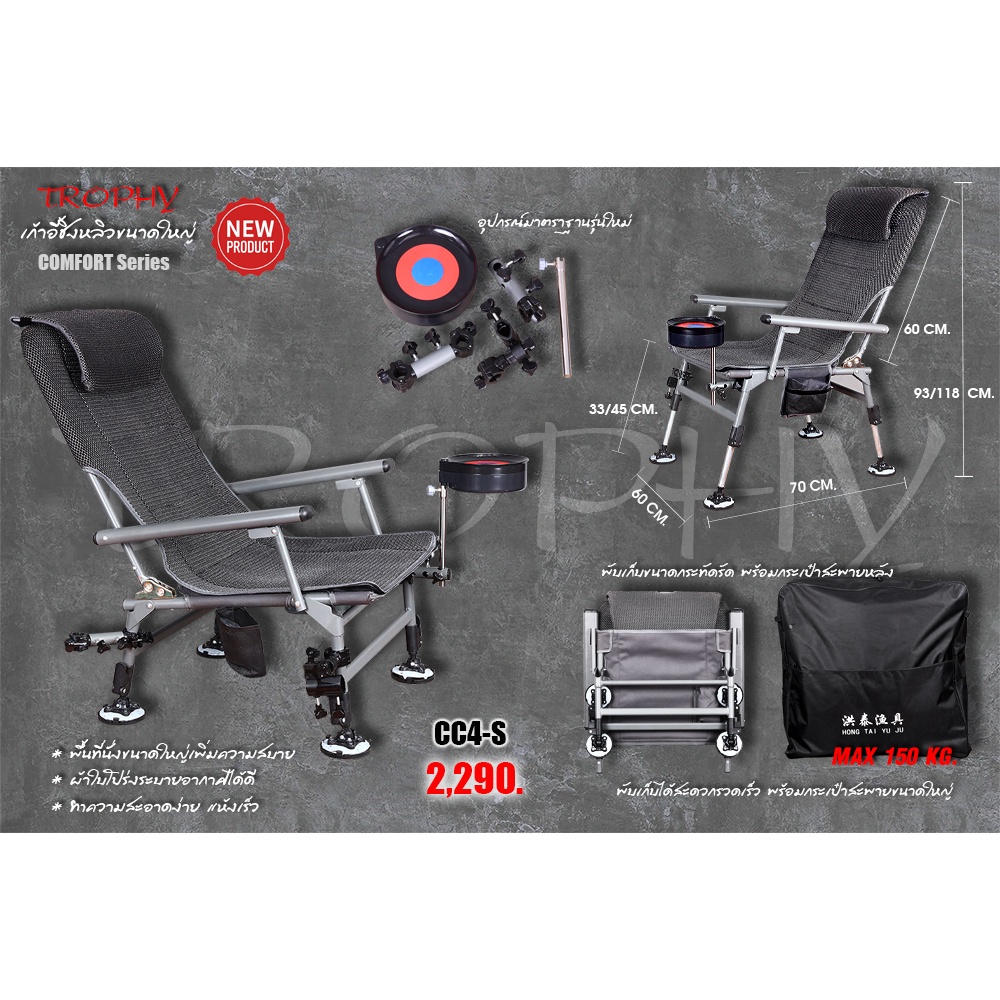 (โปรพิเศษ)เก้าอี้ตกปลา รุ่น CC4-S (NEW Comfort series) กว้าง60*70ซม ...