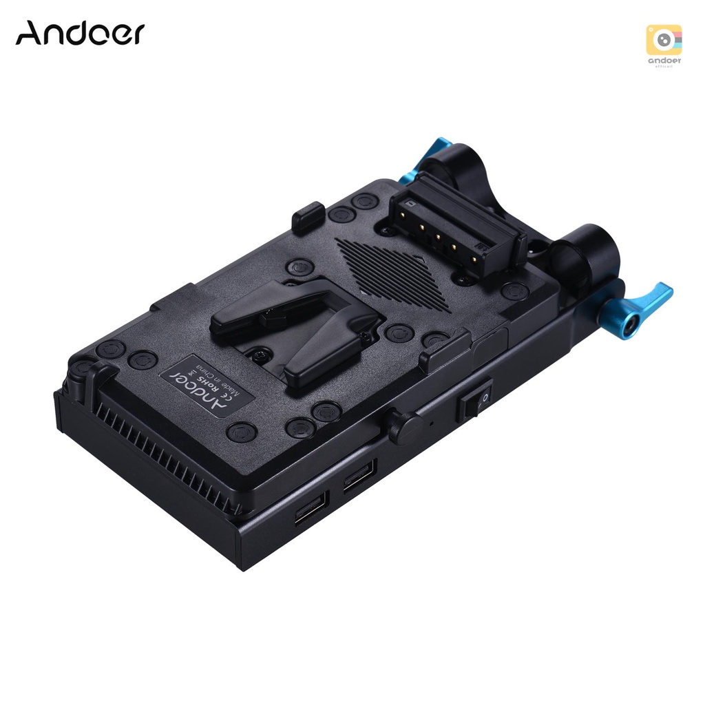 Andoer V Mount V-lock Battery Plate Adapter with 15mm Dual Hole Rod ...
