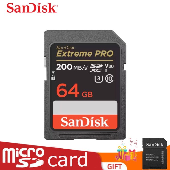 Sandisk Extreme PRO การ์ด SD UHS-I V30 U3 Class 10 สําหรับกล้อง DSLR (32GB 64GB 128GB 256GB ...