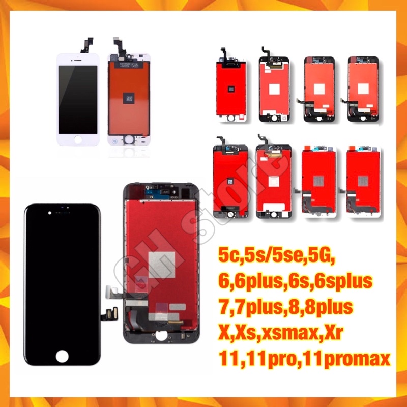 LCD แถมฟิล์มกระจก สำหรับ 5c,5s/5se,5G, 6,6plus,6s,6splus 7,7plus,8,8plus X,Xs,xsmax,Xr 11,11pro ...