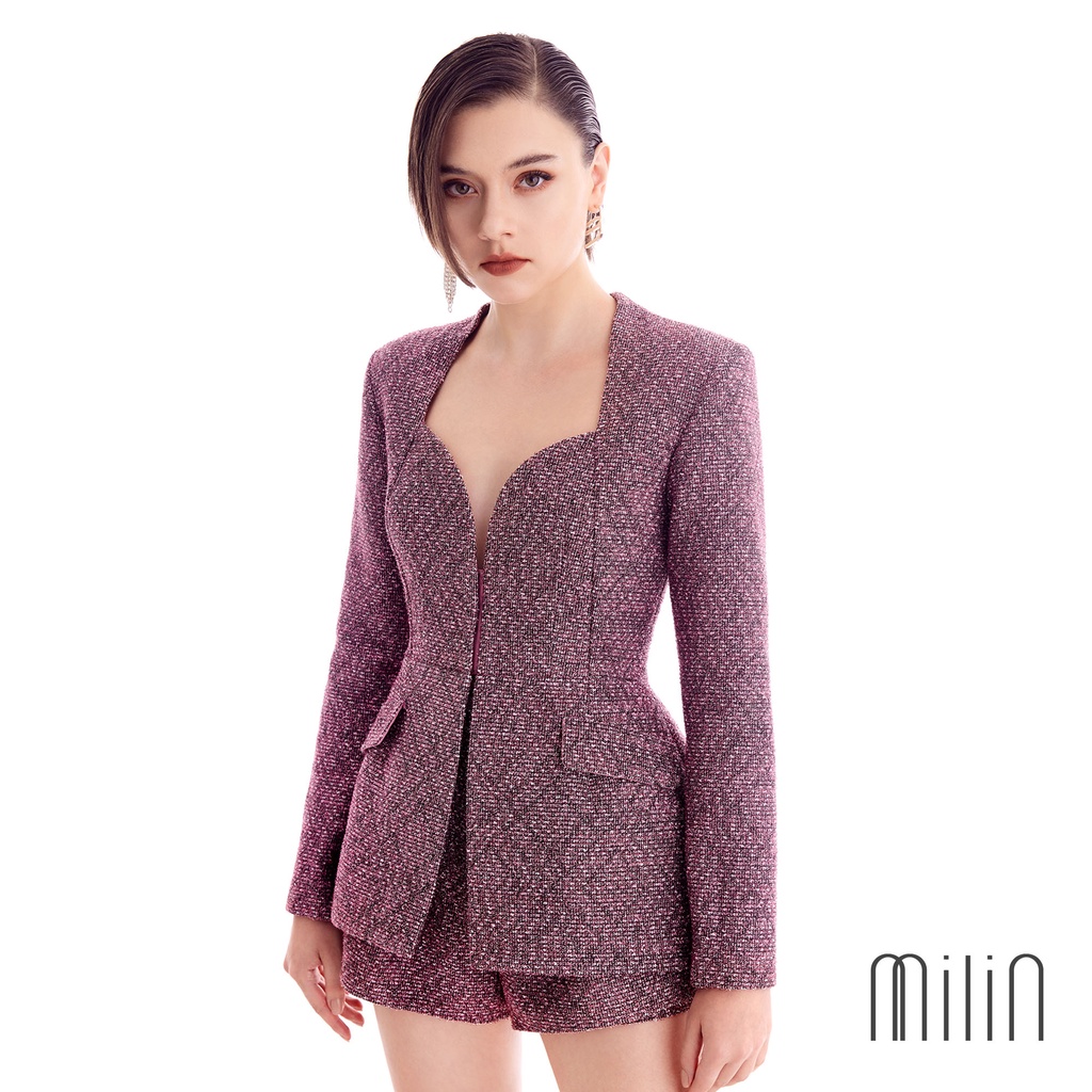 [MILIN] Juneval Jacket Collarless peplum tweed jacket เสื้อแจ็คเก็ตเพบพลัมทวีตเข้ารูป | Shopee ...