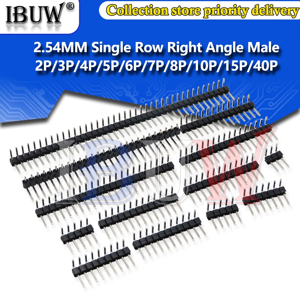 5/10PCS 1X/2/3/4/5/6/8/10/40 PIN Single Row Right Angle MALE PIN HEADER ...