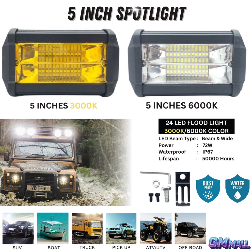 รถ 5INCH 24 LED SPOTLIGHT Sportlight ไฟตัดหมอกทํางาน 4x4 Offroad ...