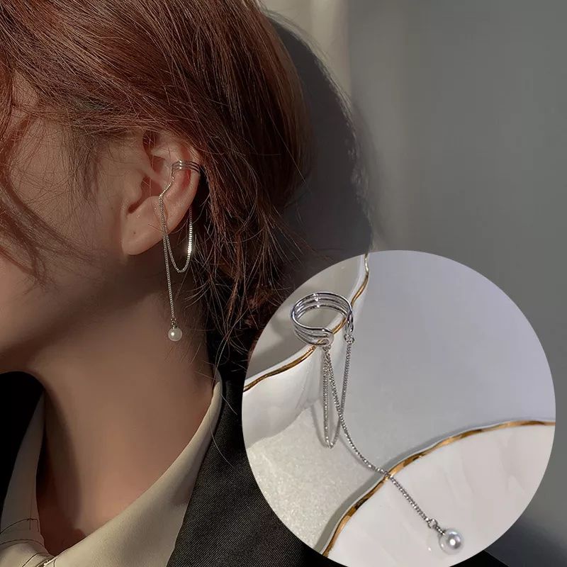 ต่างหูหนีบมุกโซ่ • Pearl Chain Ear Cuff | Shopee Thailand
