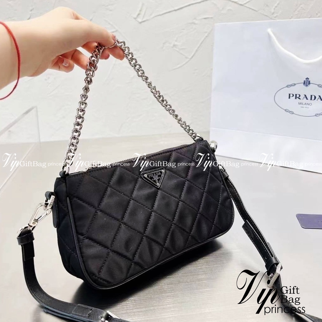 PRADA Tessuto Nylon Quilted Convertible Top Handle Sling Bag / PRADA ...