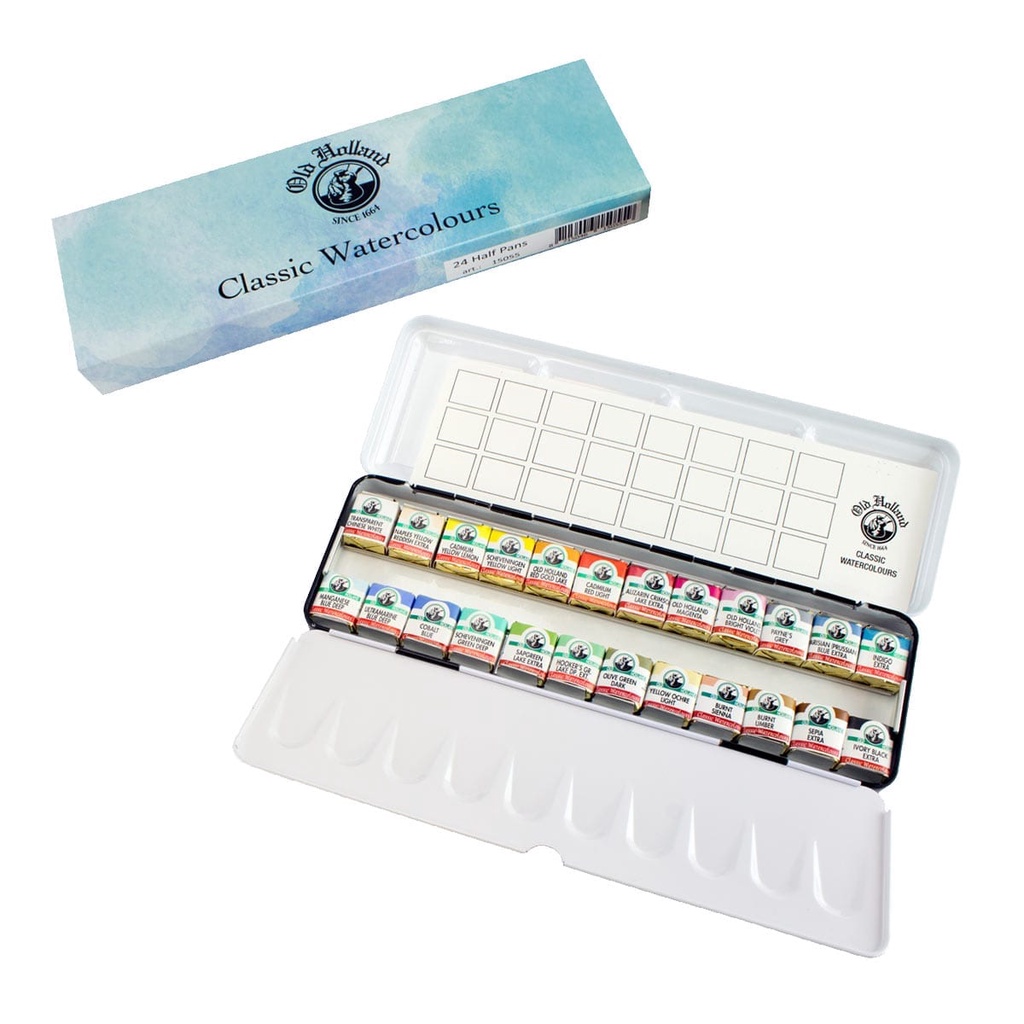 ⚫️สีน้ำ Old Holland: German black box half pans 15055 | Shopee Thailand