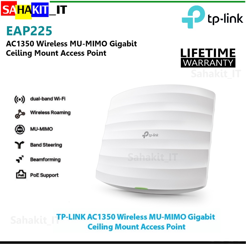เราเตอร์ TP-Link (EAP225 V5) AC1350 Wireless MU-MIMO Gigabit Ceiling Mount Access Point | Shopee ...