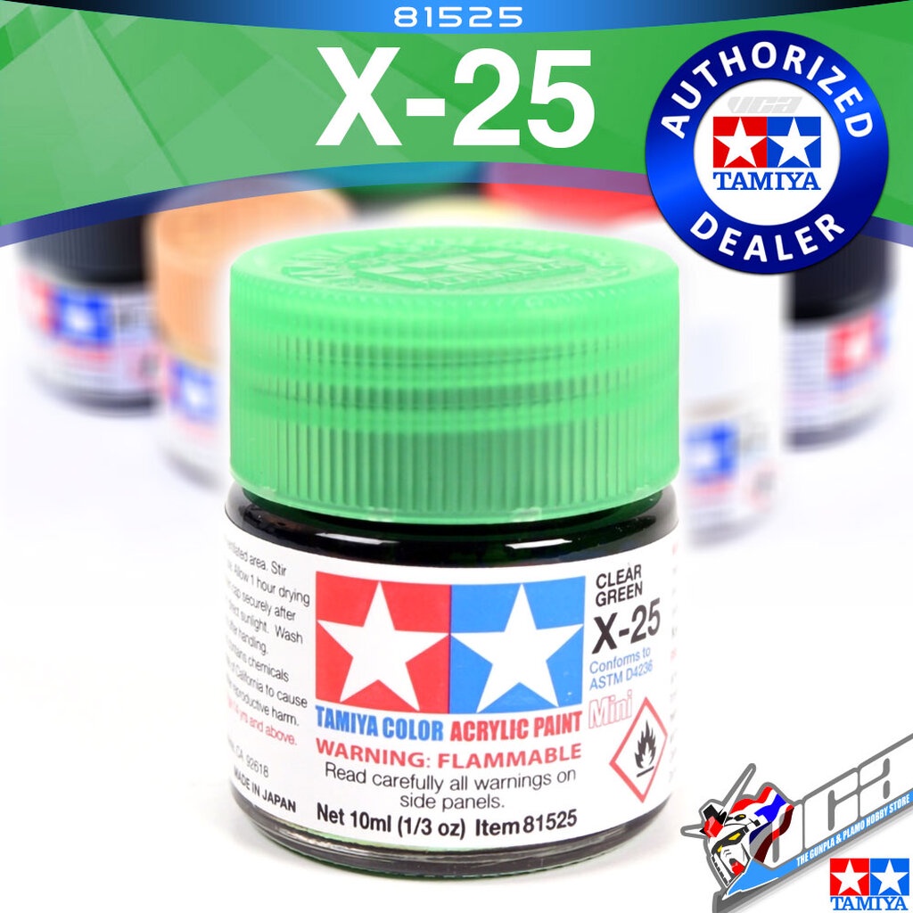 TAMIYA 81525 X-25 X25 CLEAR GREEN สีเขียวใสเงา ACRYLIC PAINT MINI COLOR 10ML สีอะครีลิกสำหรับ ...