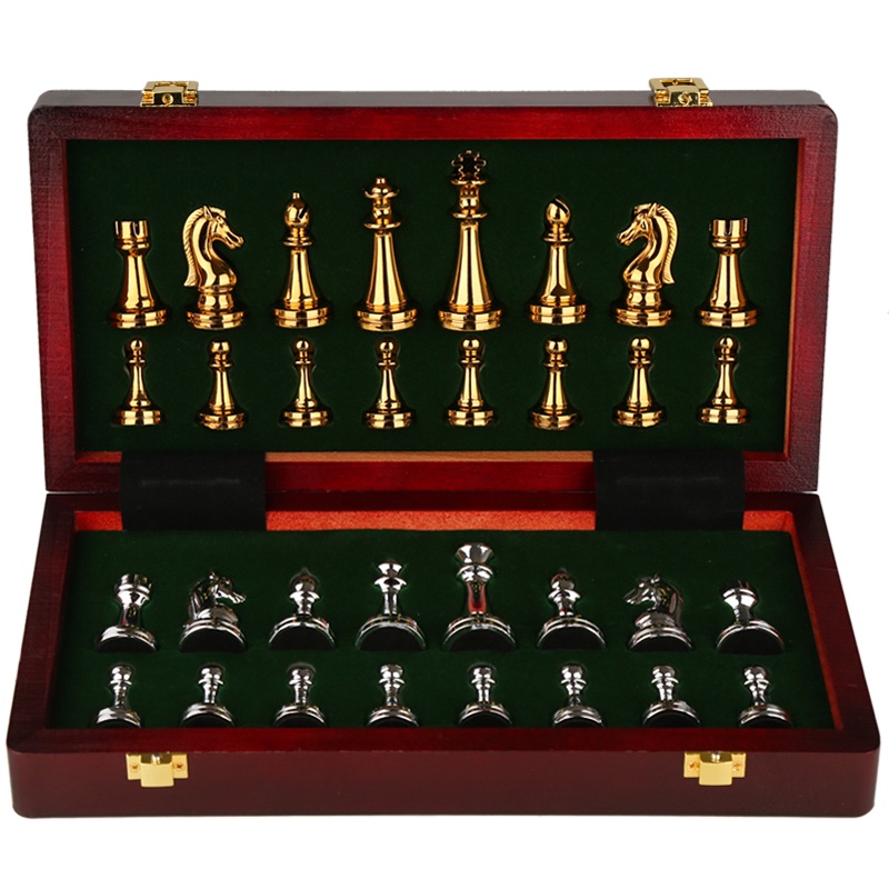 Hot Medieval Metal Chess Set Luxury Portable Folding Wooden Chess Board ...