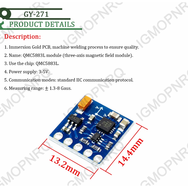 Gy-271 QMC5883L 3V-5V Three 3 โมดูลเซนเซอร์แม่เหล็ก เข็มทิศ มาตรวัด ... Gy-271 QMC5883L 3V-5V Three 3 โมดูลเซนเซอร์แม่เหล็ก เข็มทิศ มาตรวัด ...