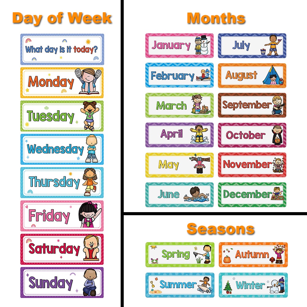 24 Pcs Children season month Week day English Learning Flashcards ...