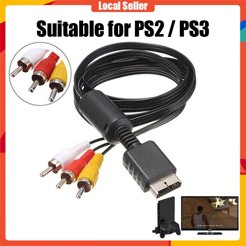 【สินค้าพร้อมส่ง】1.8m สาย AV PS2 PS3 Audio Video AV Cable Cord Wire to 3 ...